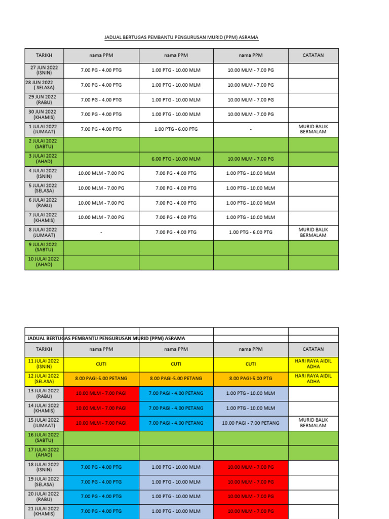 Jadual Bertugas Pembantu Pengurusan Murid Ppm Asrama Free Pdf