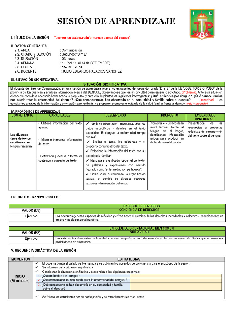 SESIÓN #1 Exp. 6 2° D Y E 2023 | PDF | Enfermedades y trastornos | Ciencias de la Salud