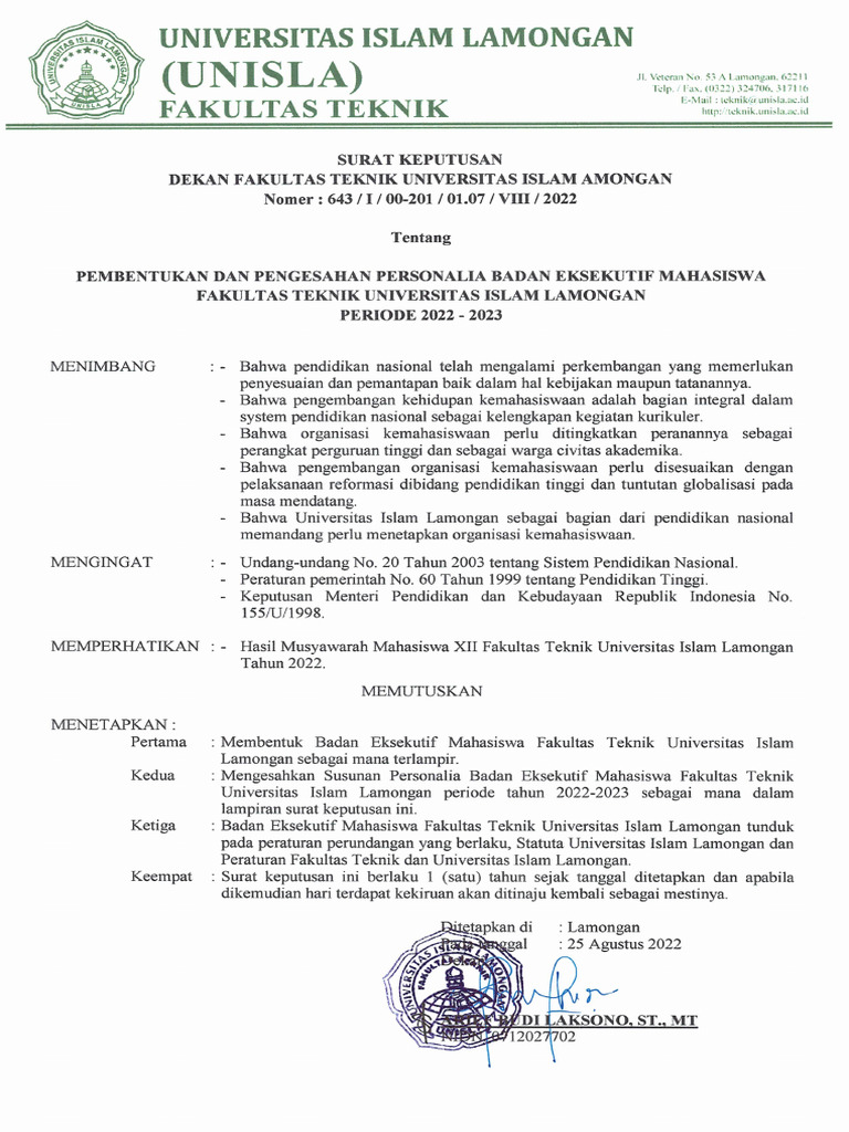 SK Dekan-BEM 2223 | PDF