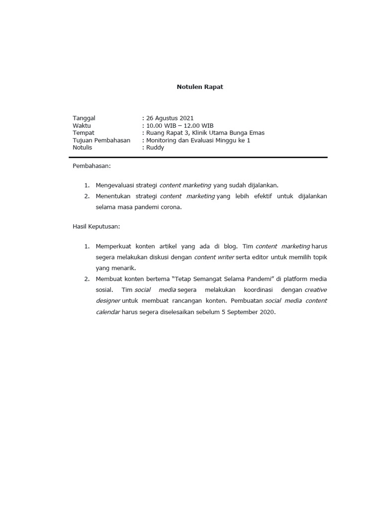 contoh Notulen Rapat | PDF