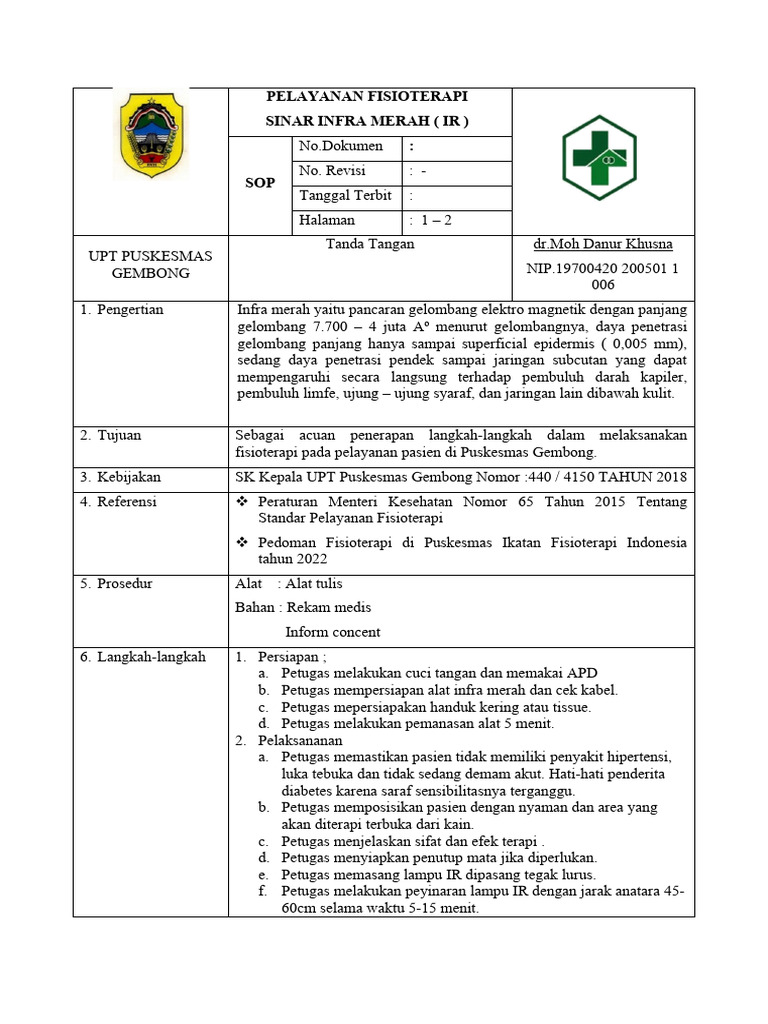 Sop Infra Red Fisio | PDF