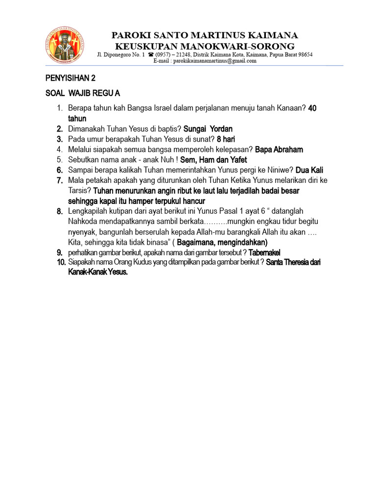Kuis Alkitab Paroki Santo Martinus | PDF | Agama & Spiritualitas