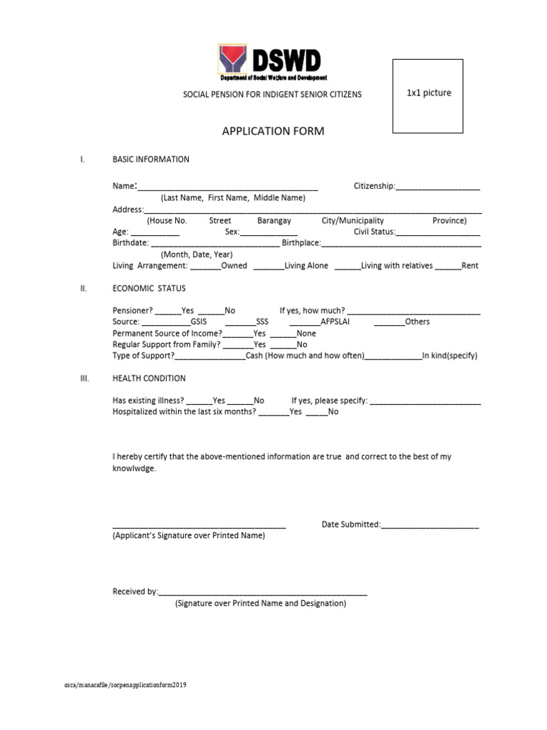 Social Pension Application Form | PDF | Politics | Social Science