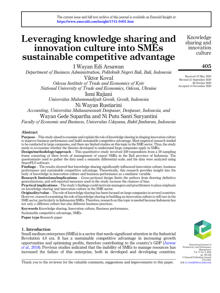 Leveraging Knowledge Sharing | PDF | Competitive Advantage | Innovation