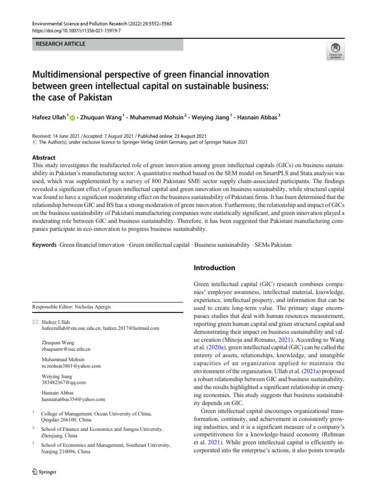Multidimensional Perspective of Green Financial Innovation | PDF | Innovation | Structural ...