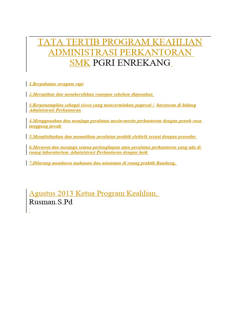 Tata Tertib Program Keahlian Administrasi Perkantoran | PDF
