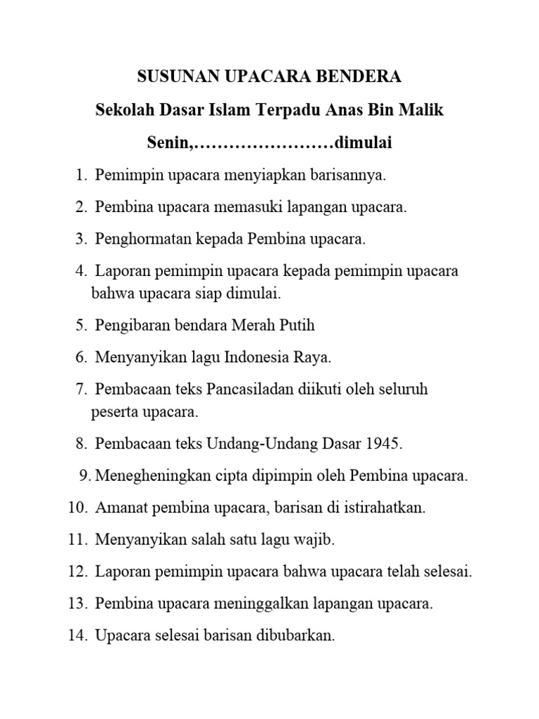 Susunan Upacara Bendera | PDF