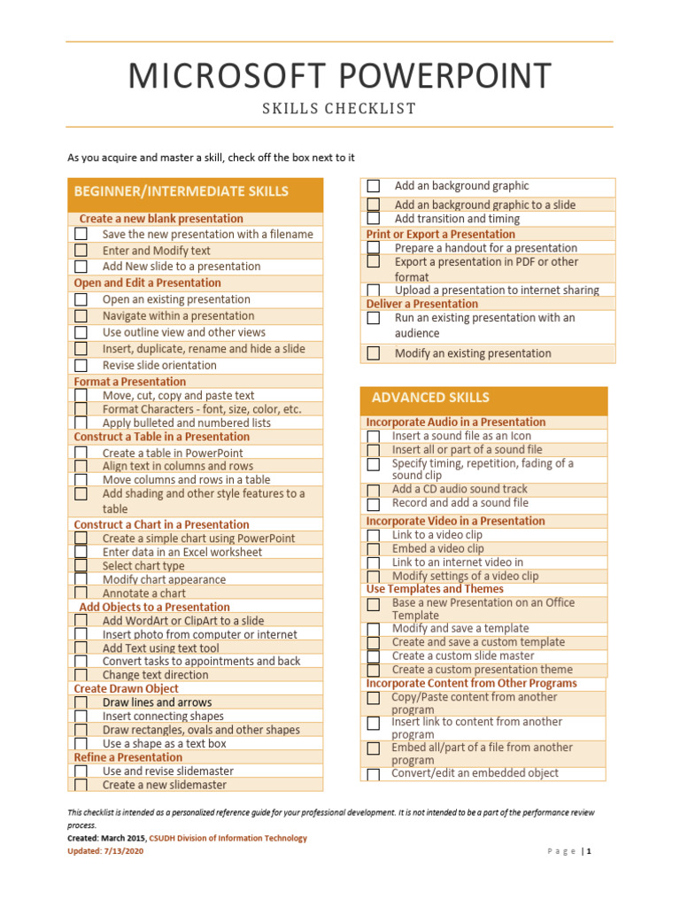 Microsoft PowerPoint Skills Checklist | PDF | Microsoft Power Point ...
