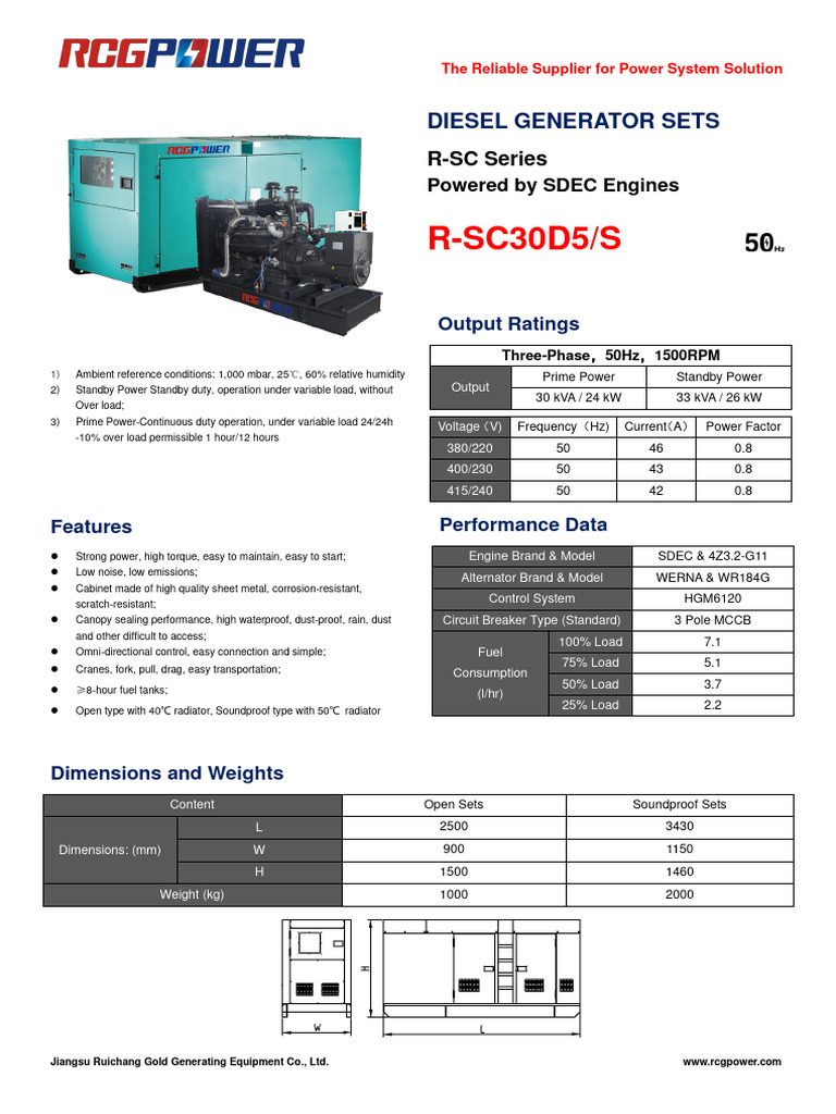 R-SC30D5/S: Diesel Generator Sets | PDF | Engine Technology | Physical Quantities