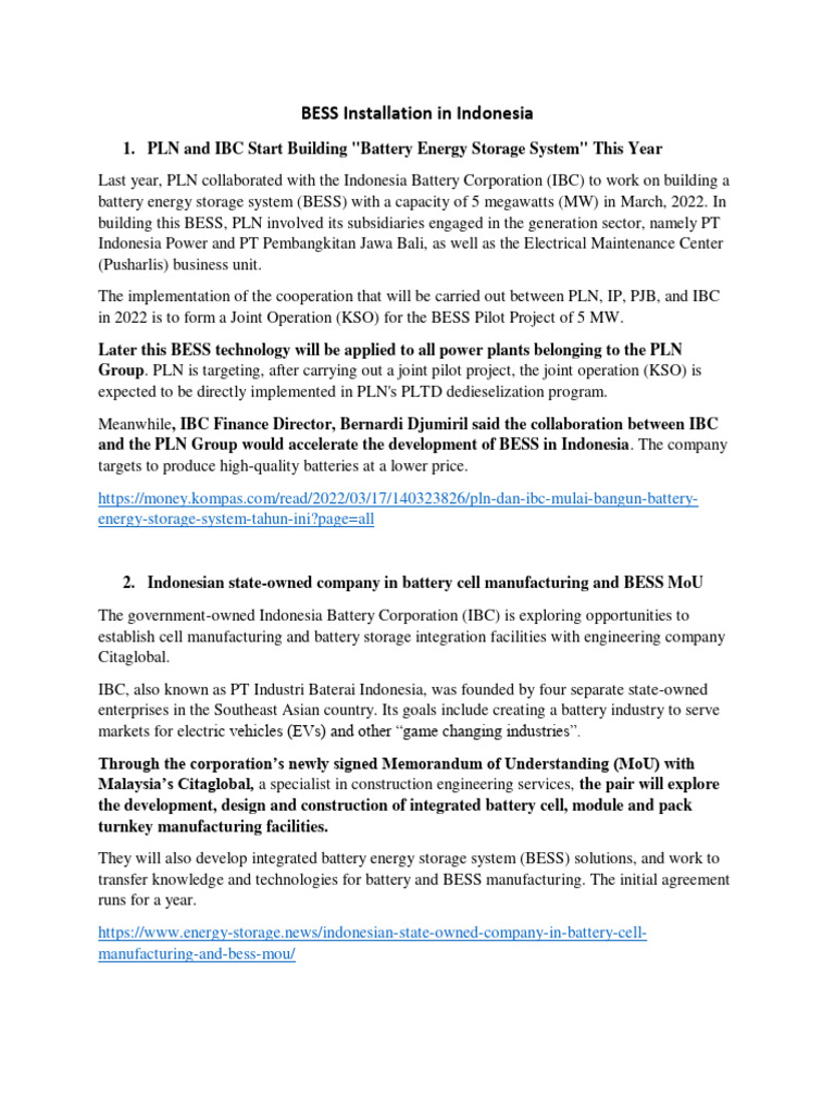 Indonesia's BESS Development Plans | PDF | Photovoltaics | Indonesia