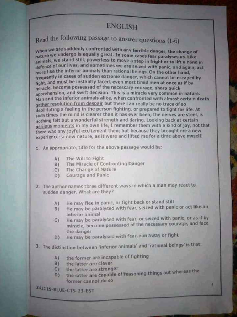 EST Past Paper-1 | PDF | Cell (Biology) | Emotions