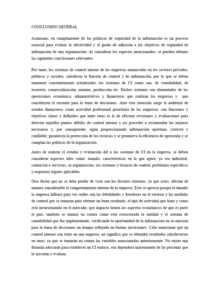 CONCLUSION GENERAL Sistemas | PDF | Auditoría | Business