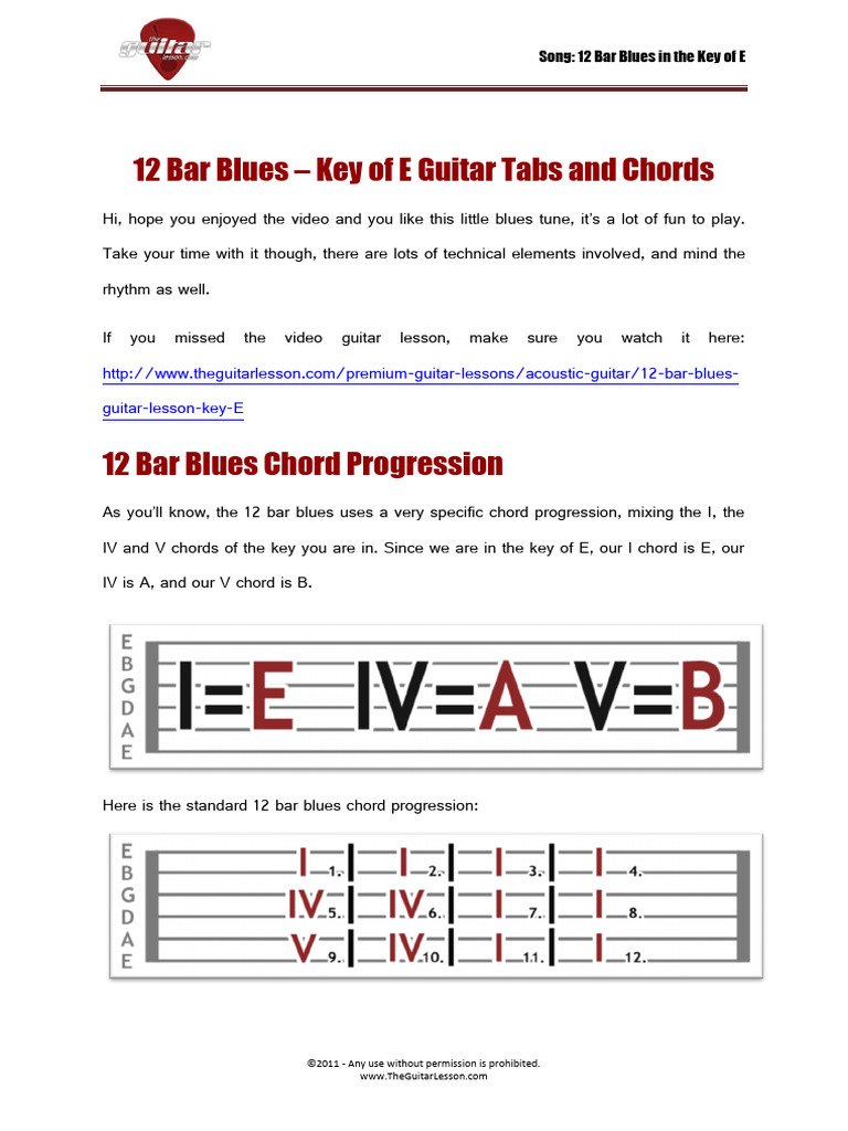 12 Bar Blues in E: Chords & Tabs | PDF | Blues | Guitars