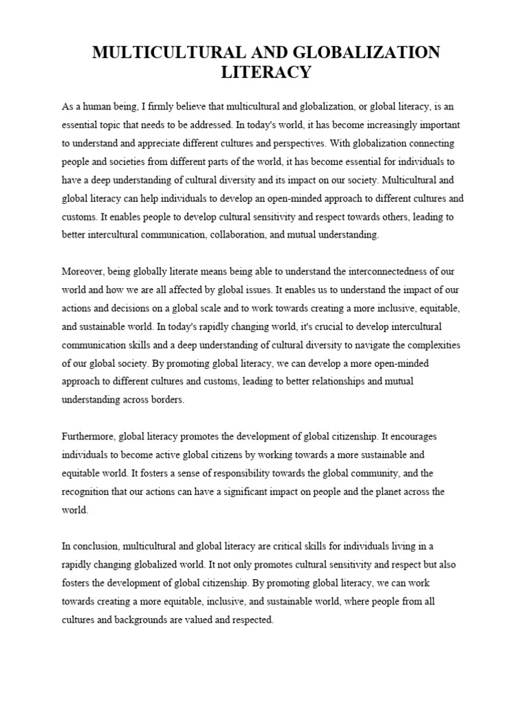 A Reflection For Multicultural and Globalization | PDF | Literacy | Financial Literacy