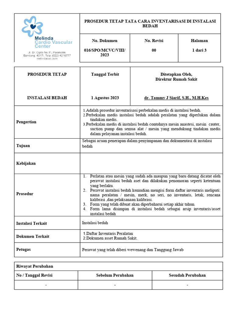 16 Spo Tata Cara Inventarisasi Instalasi Kamar Bedah | PDF | Komputer | Teknologi & Rekayasa