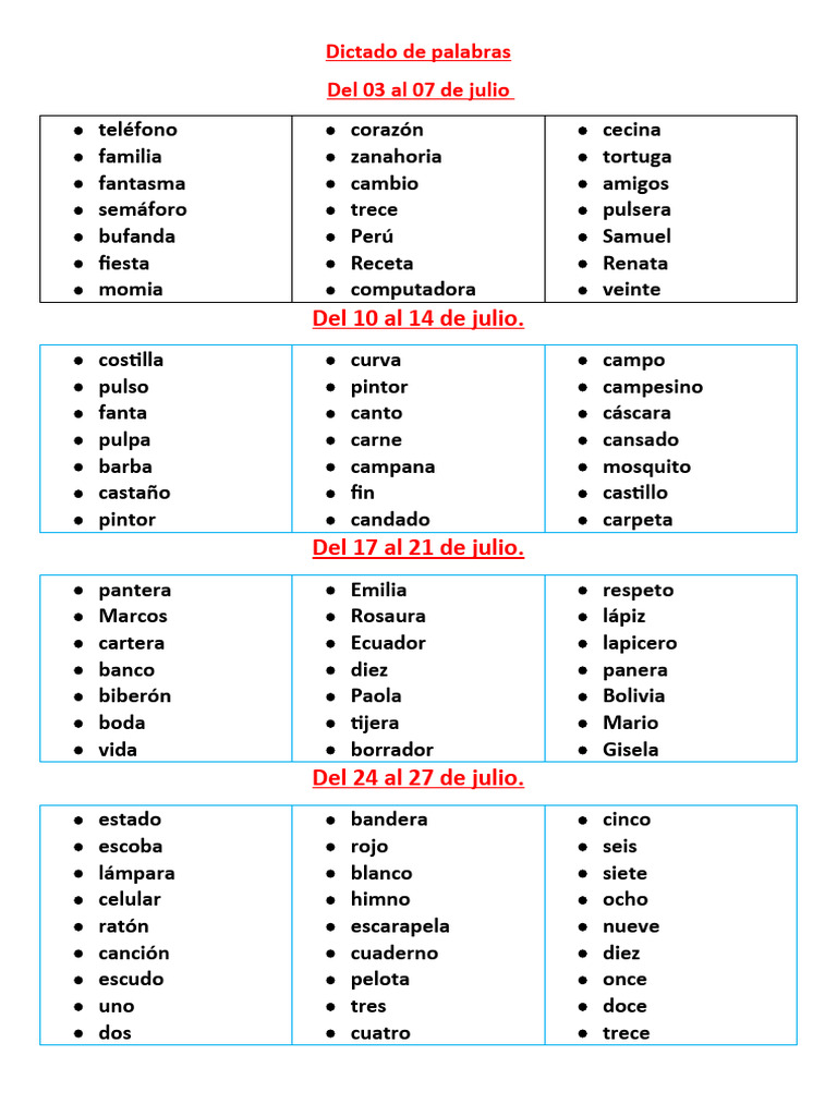 Dictado de Palabras | PDF
