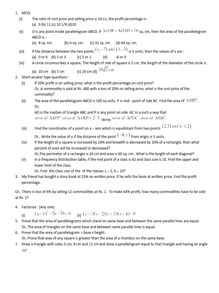 Class Ix Second Summative Math | PDF | Area | Rectangle