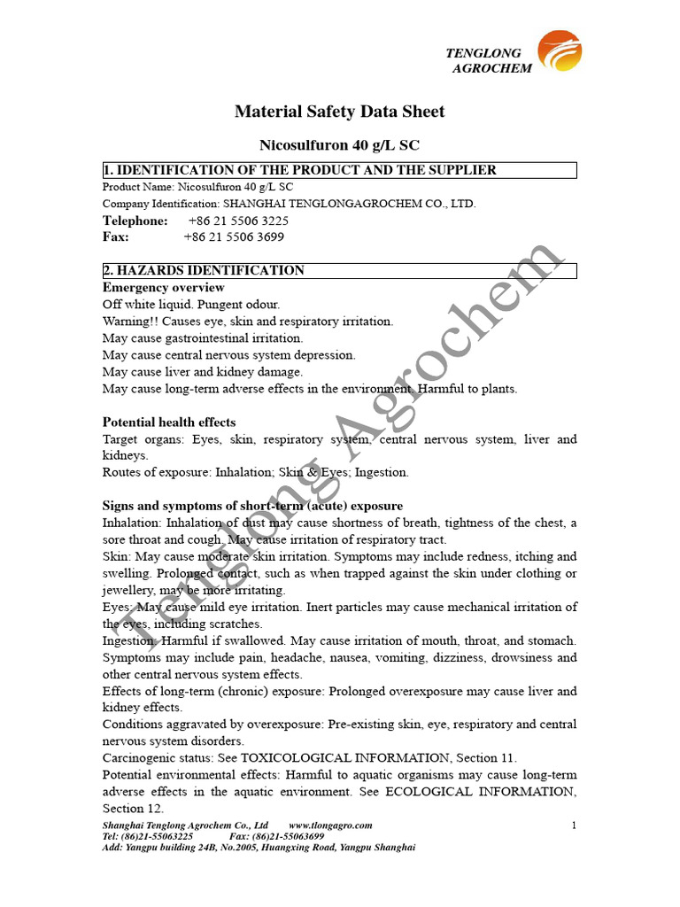 Nicosulfuron SDS, Safety Data Sheets | PDF | Combustion | Fires