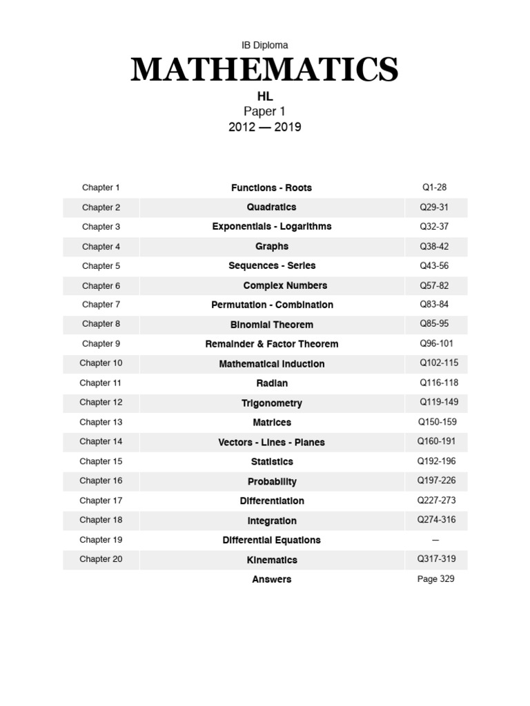 IB Math HL Past Papers 2012-2019 | PDF | Exponential Function ...