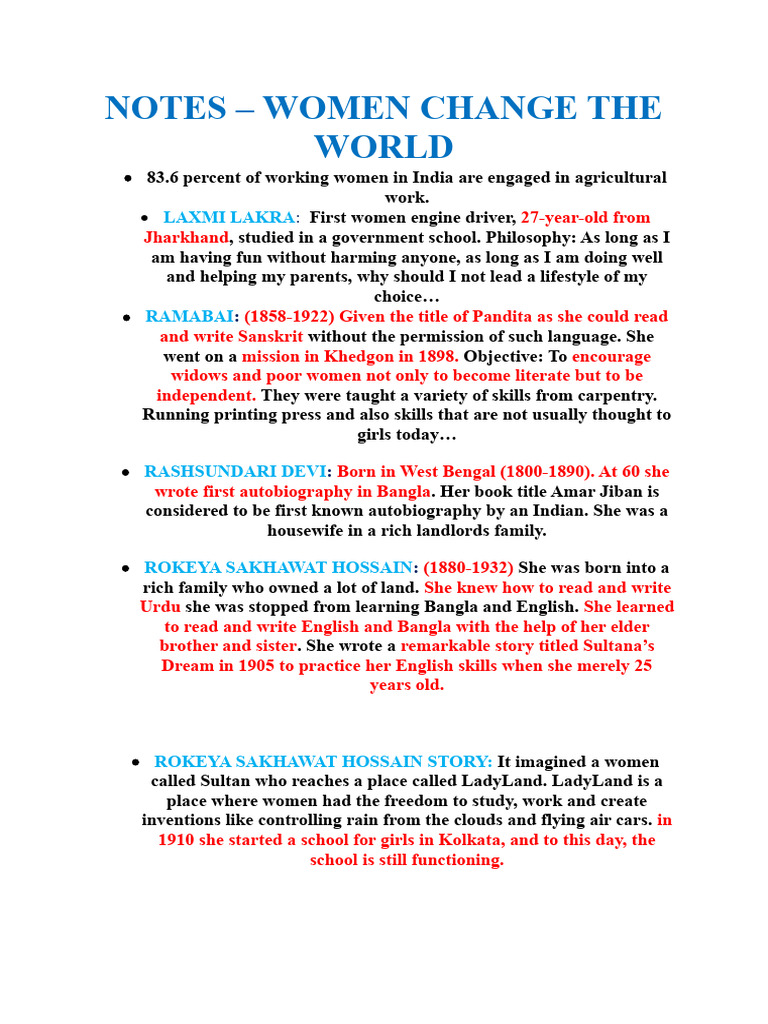Women Change The World - Notes | PDF