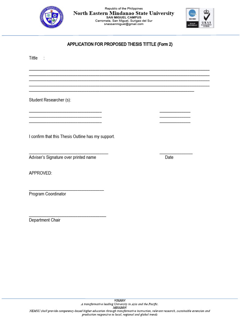 Thesis Application Form - NEMSU | PDF