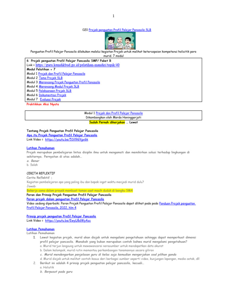 020 Projek Penguatan Profil Pelajar Pancasila SLB SUDAH | PDF
