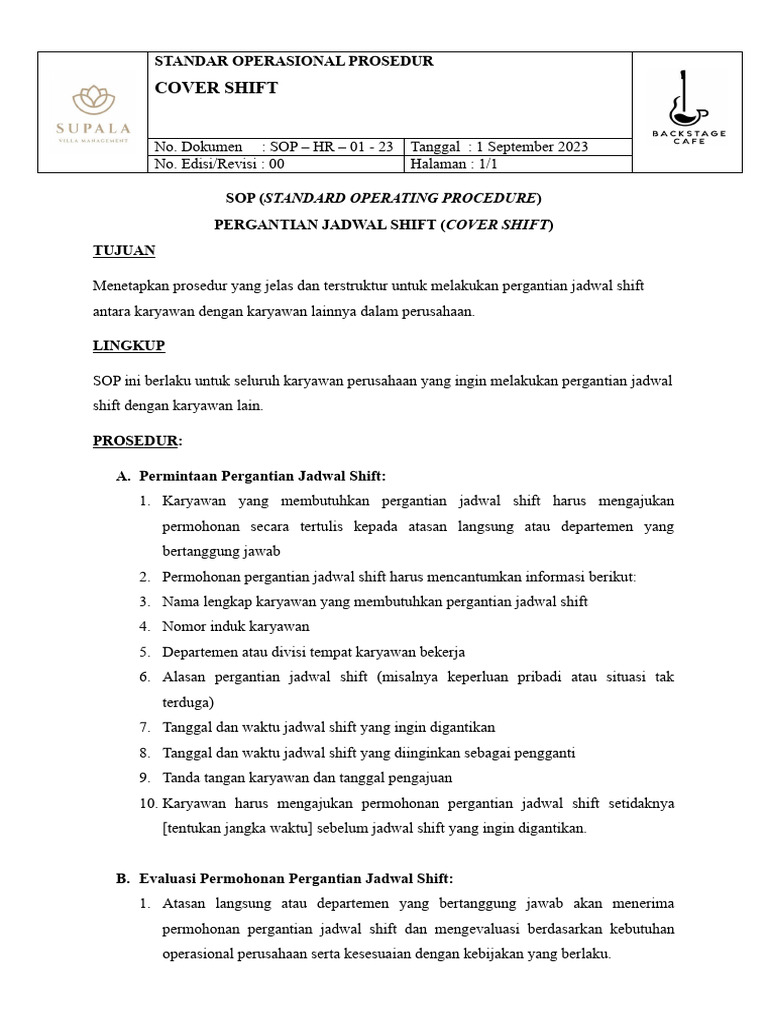 SOP Cover Shift | PDF