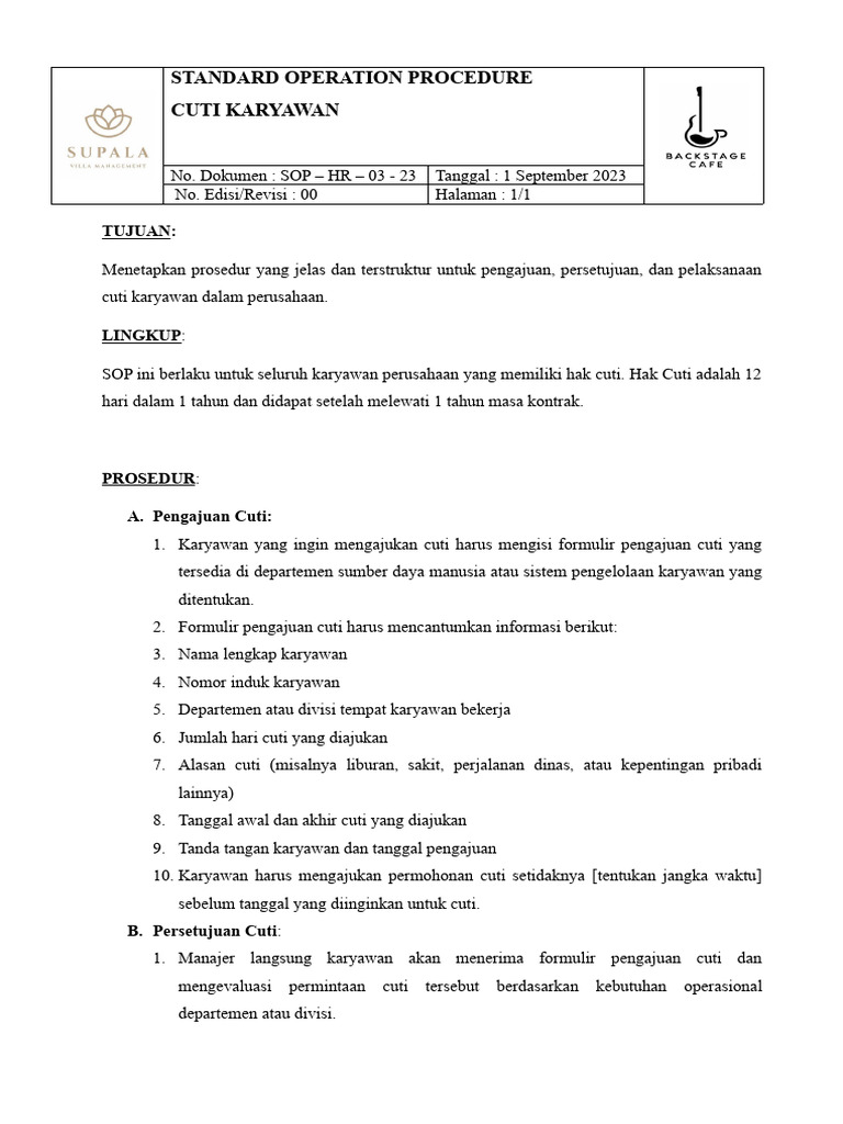 SOP Cuti Karyawan | PDF