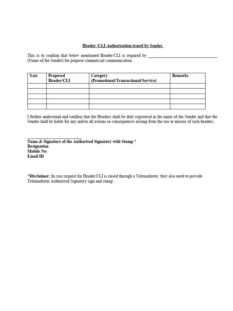 Header CLI Authorisation by Sender (Entity) | PDF