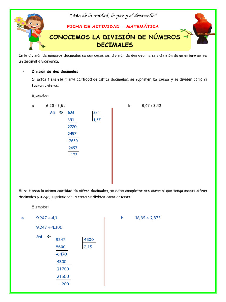 División De Decimales Para Hojas De Trabajo De Matemáticas De Quinto Grado