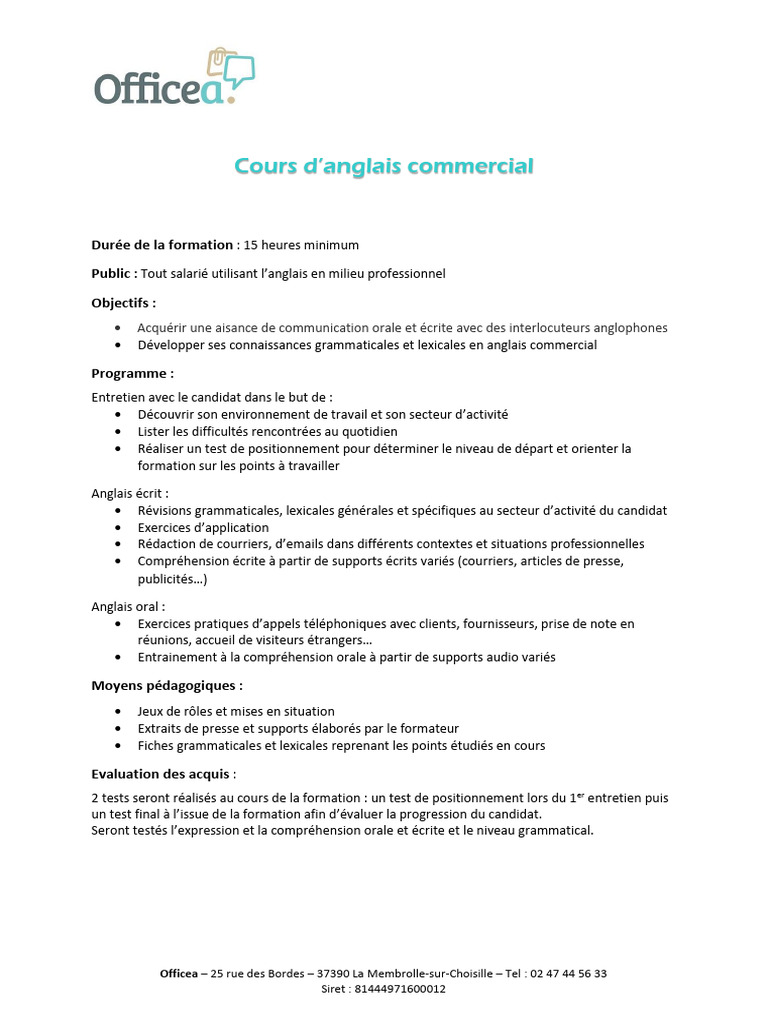 Formation en Anglais Commercial | PDF | Évolution de carrière | Affaires