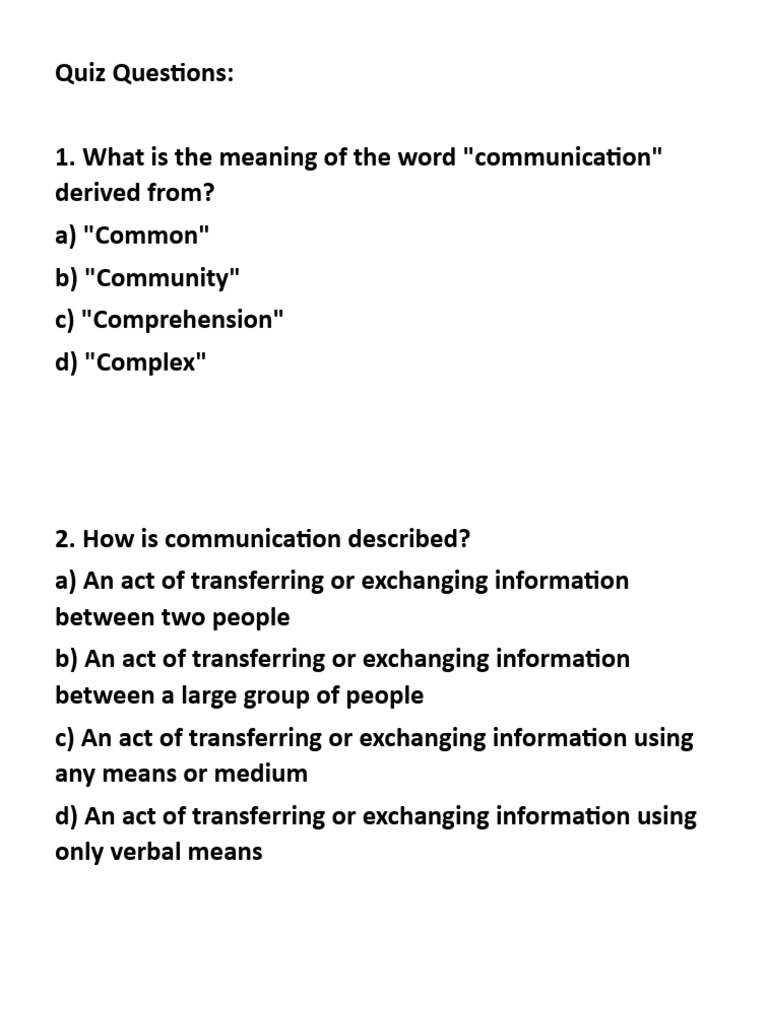 Quiz Question1 | PDF | Communication | Interpersonal Communication