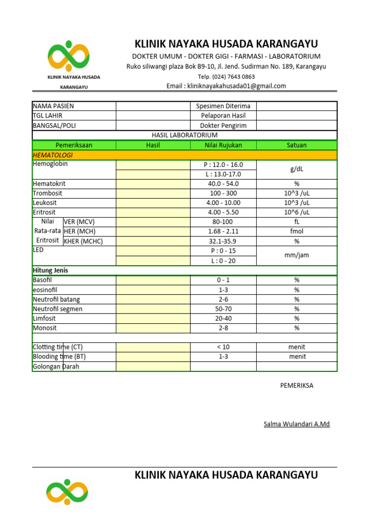 Form Hasil Laboratorium | PDF
