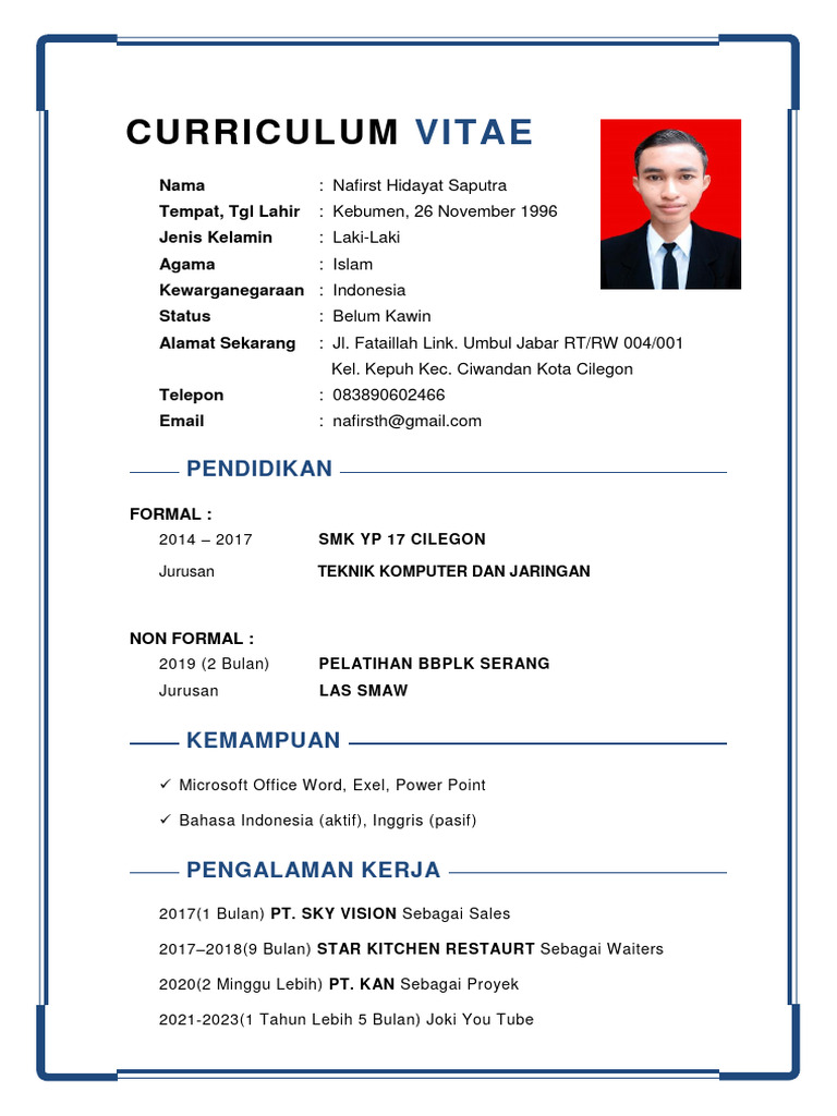 Curriculum Vitae Nafirst Hidayat | PDF