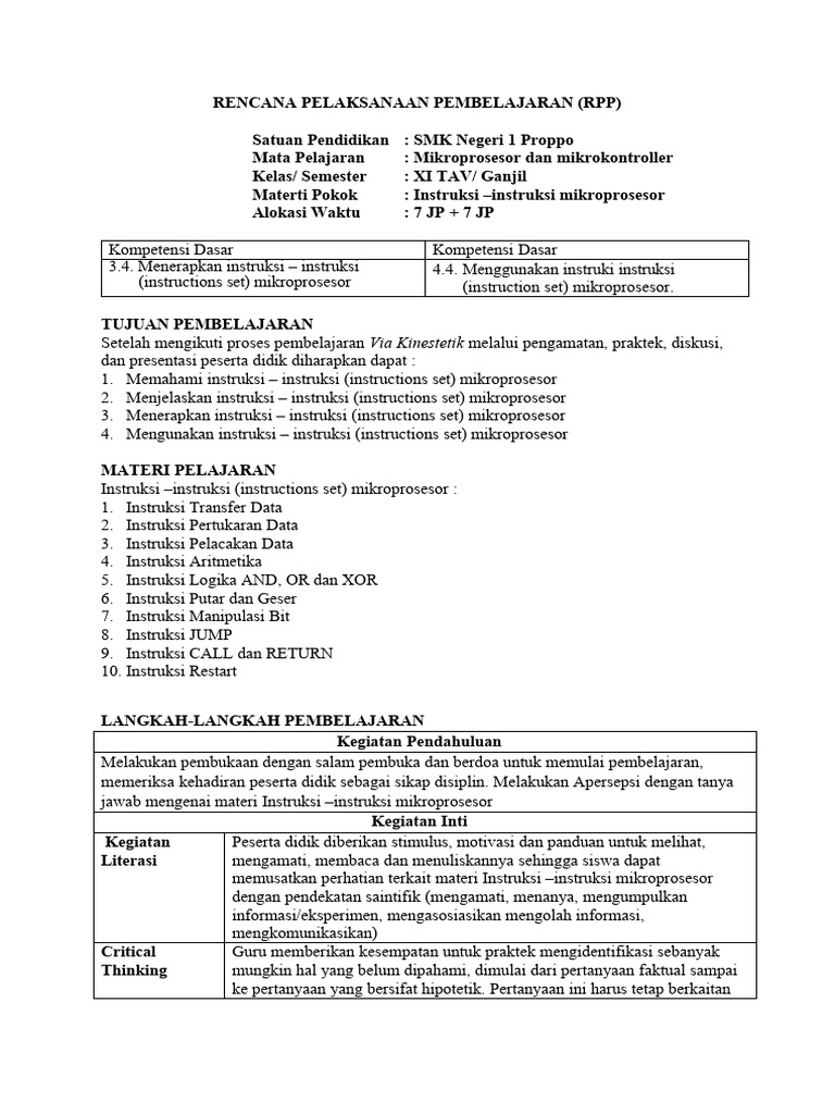 RPP 4 Mikroprosesor Dan Mikrokontroller | PDF