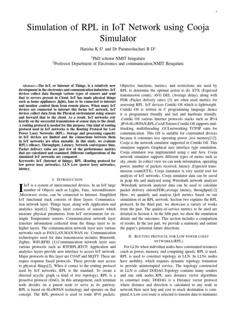 Simulation of RPL in Iot Network Using Cooja Simulator | PDF | Computer ...