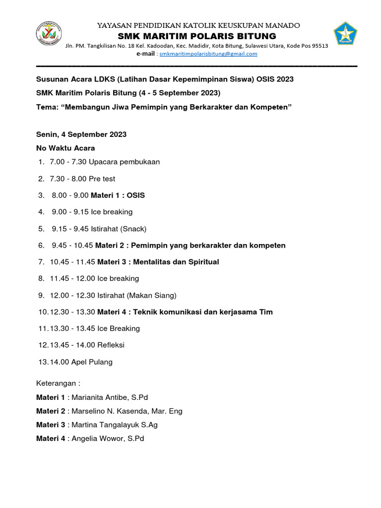 Susunan Acara LDKS 2023 | PDF