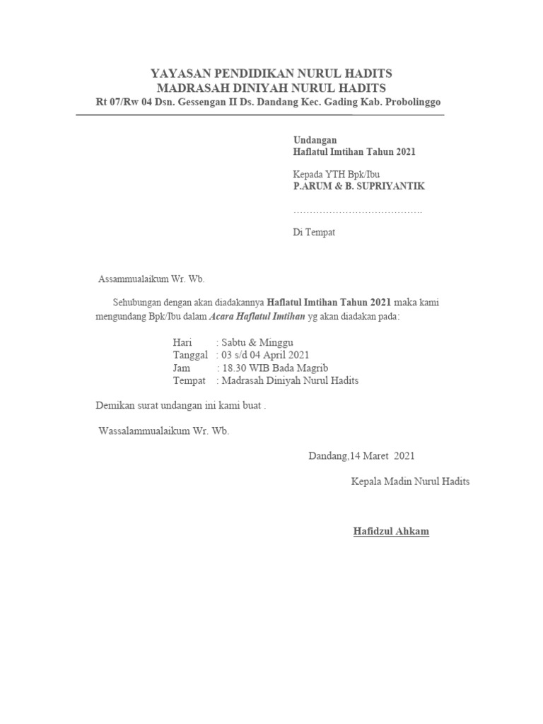 Undangan Pak Arum | PDF