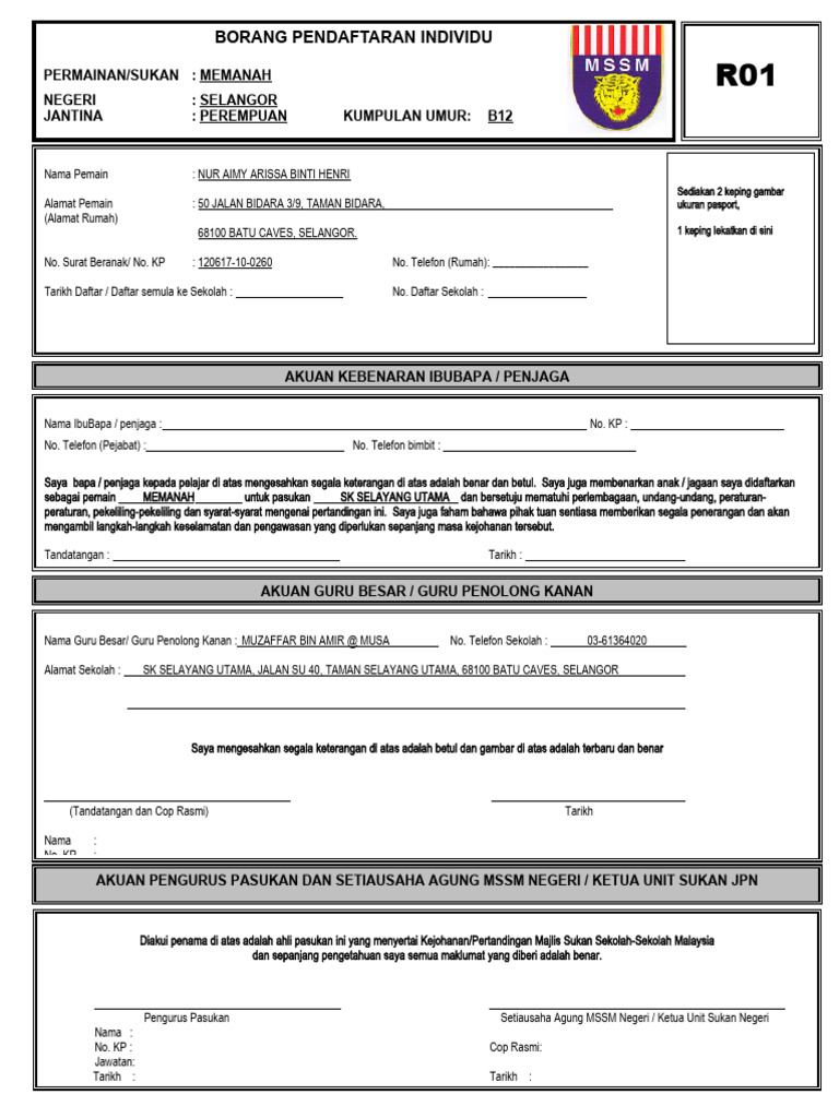 Borang Pendaftaran Ro1 | PDF