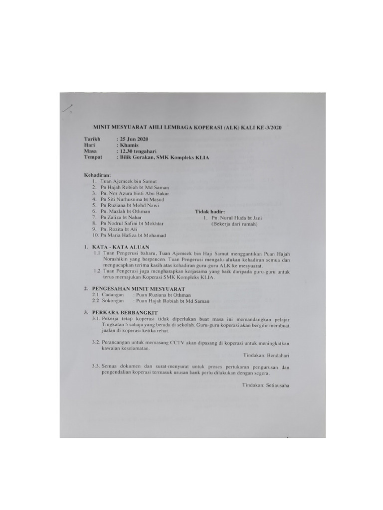 Minit Mesyuarat ALK Ke3 | PDF