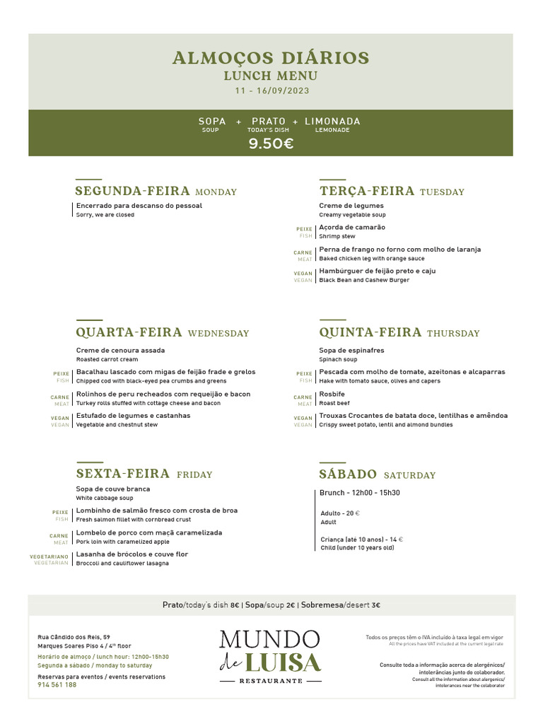 Menu Mundo Luisa | PDF | Comidas e bebidas | Culinária