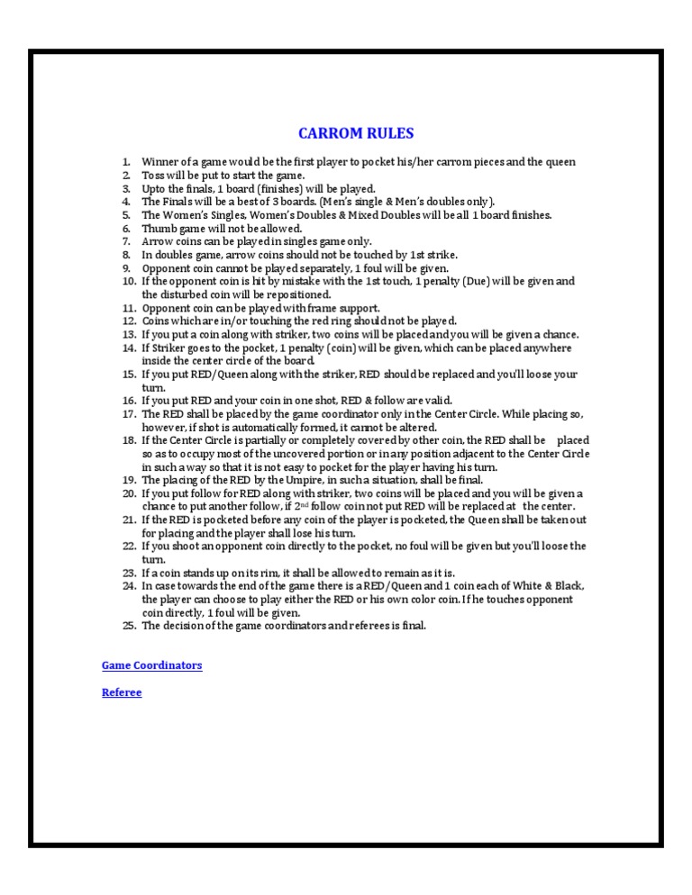 Carrom Rules | PDF
