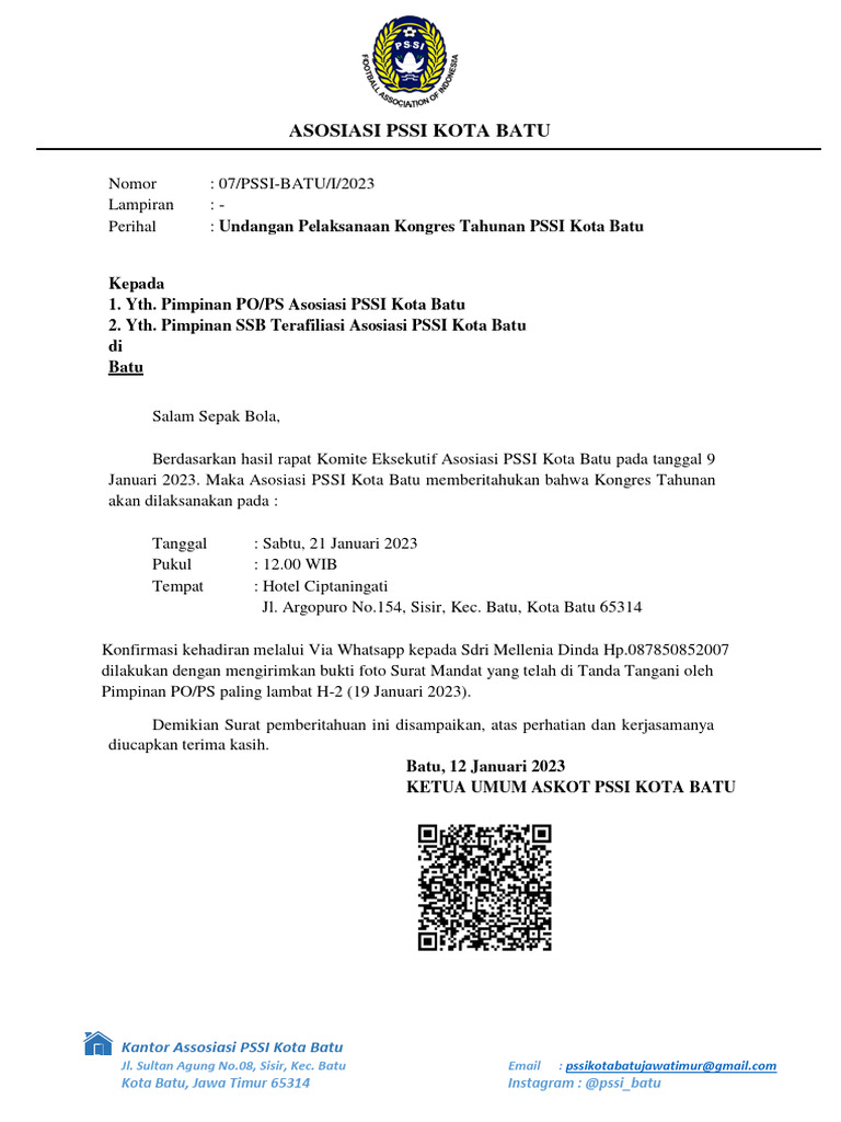 Surat Undangan Kongres Po PS Edit | PDF