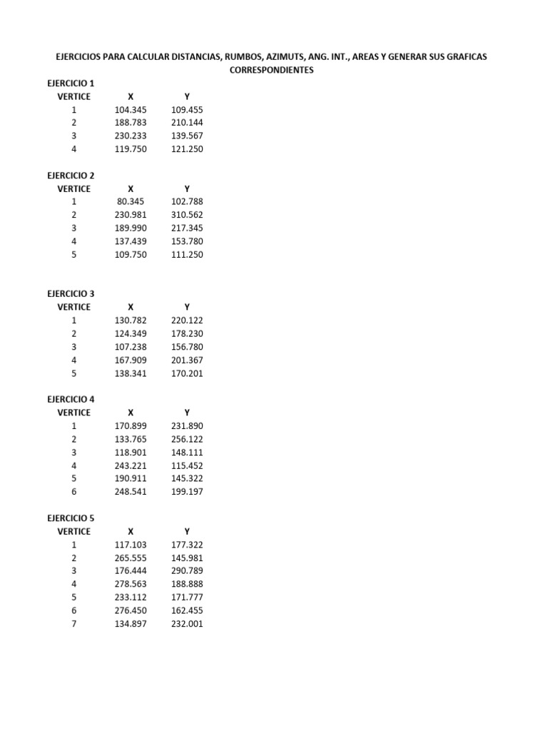 Ejercicios para Calcular Azimuts, Rumbos Areas1 | PDF