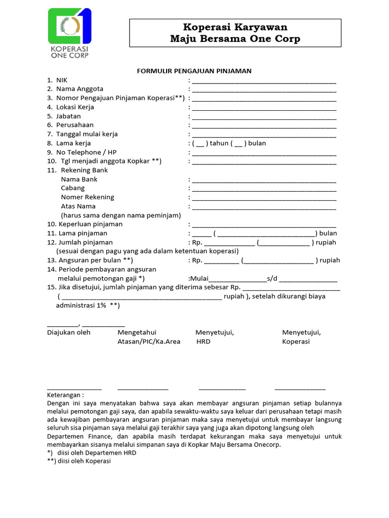 Form Pengajuan Peminjaman Koperasi | PDF
