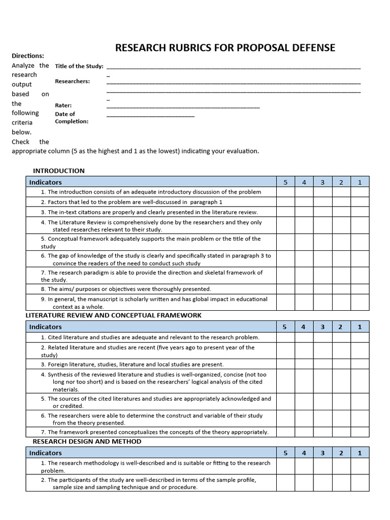 Form 5a Research Proposal Rubrics | PDF | Statistics | Sampling ...