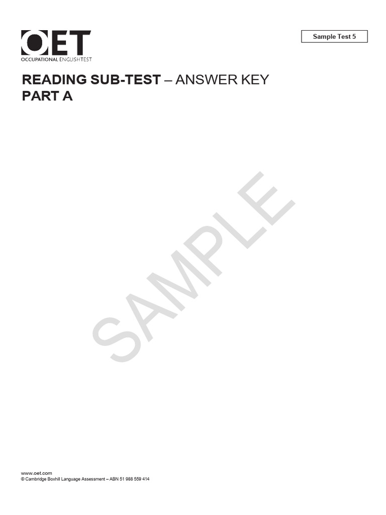 Reading Sample Test 5 - Reading Part A Answer Key | PDF