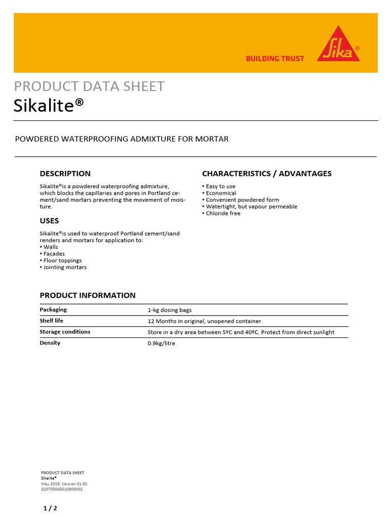 Sikalite - Water Proofing Material | PDF