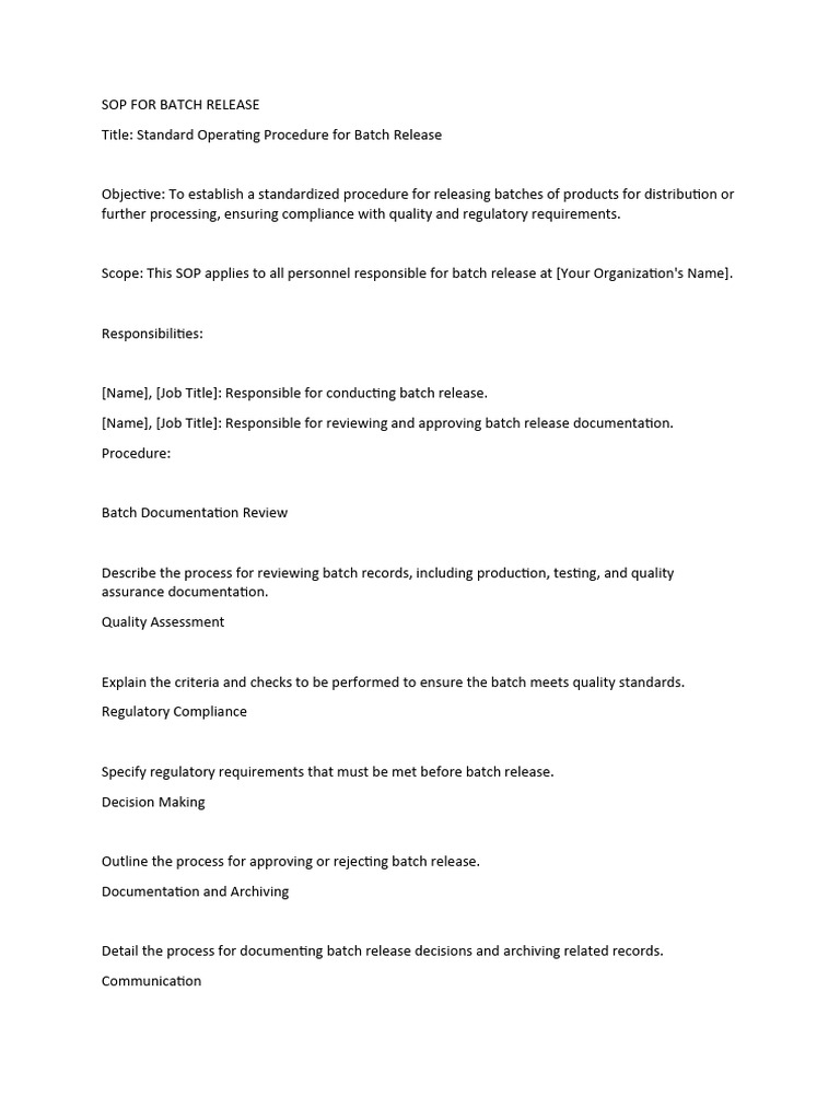 SOP FOR BATCH RELEASE | PDF