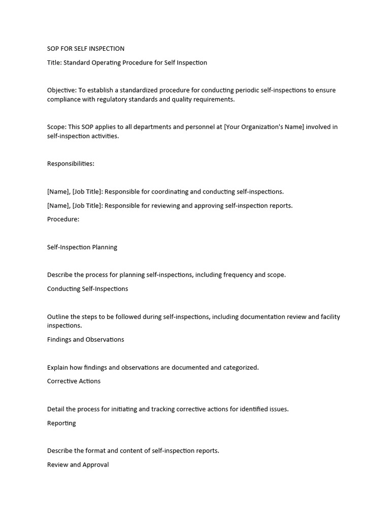 Self Inspection SOP Overview | PDF